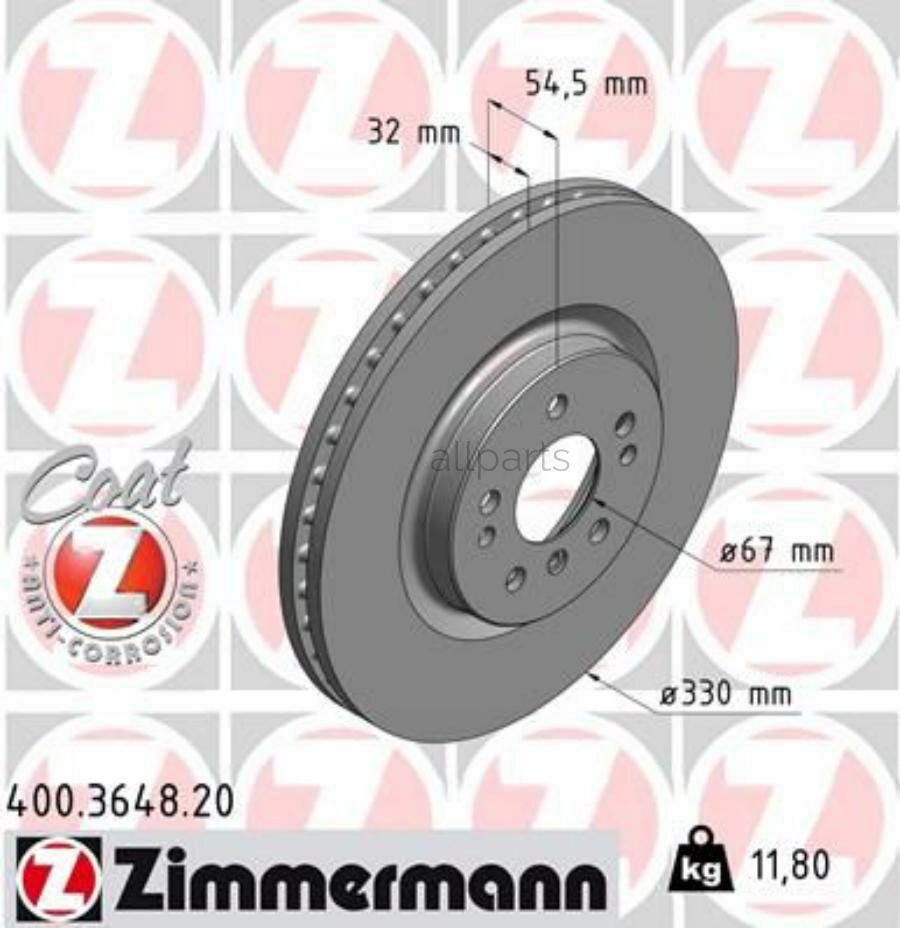 ZIMMERMANN 400364820 диск тормозной ! перед. 330x32/54-5x112 \ MB W164/W251 3.5/3.0CDi 05>