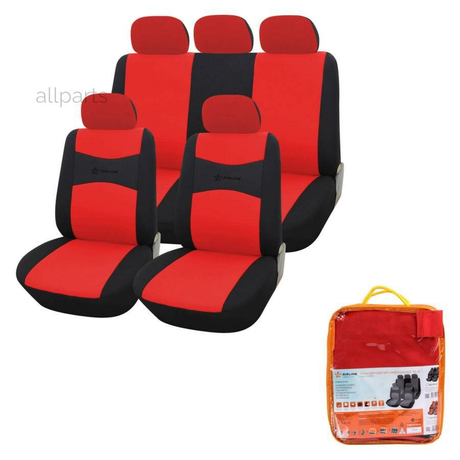 AIRLINE ACS-PP-09 Чехлы для сидений унив. "RS-2k", пер/зад.(9 предм.), полиэстер, черн./красн.
