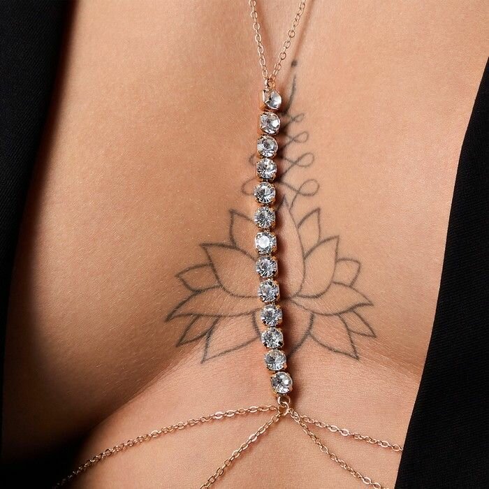 Золотистое оригинальное украшение на грудь со стразами, S-M, золотистый, Для женщин, металл,