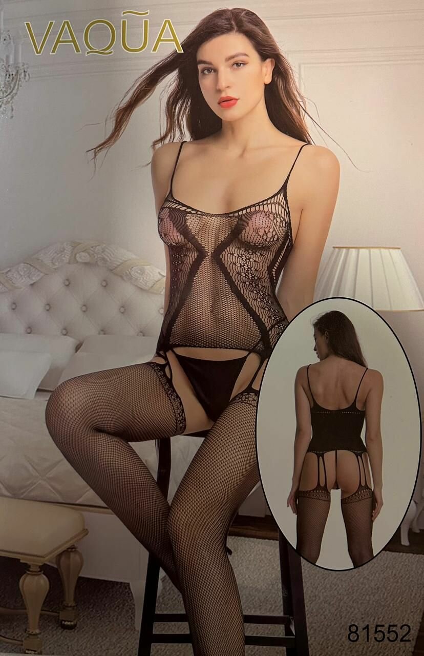 Эротический костюм Adeline, боди-комбинезон, в сетку, с чулками