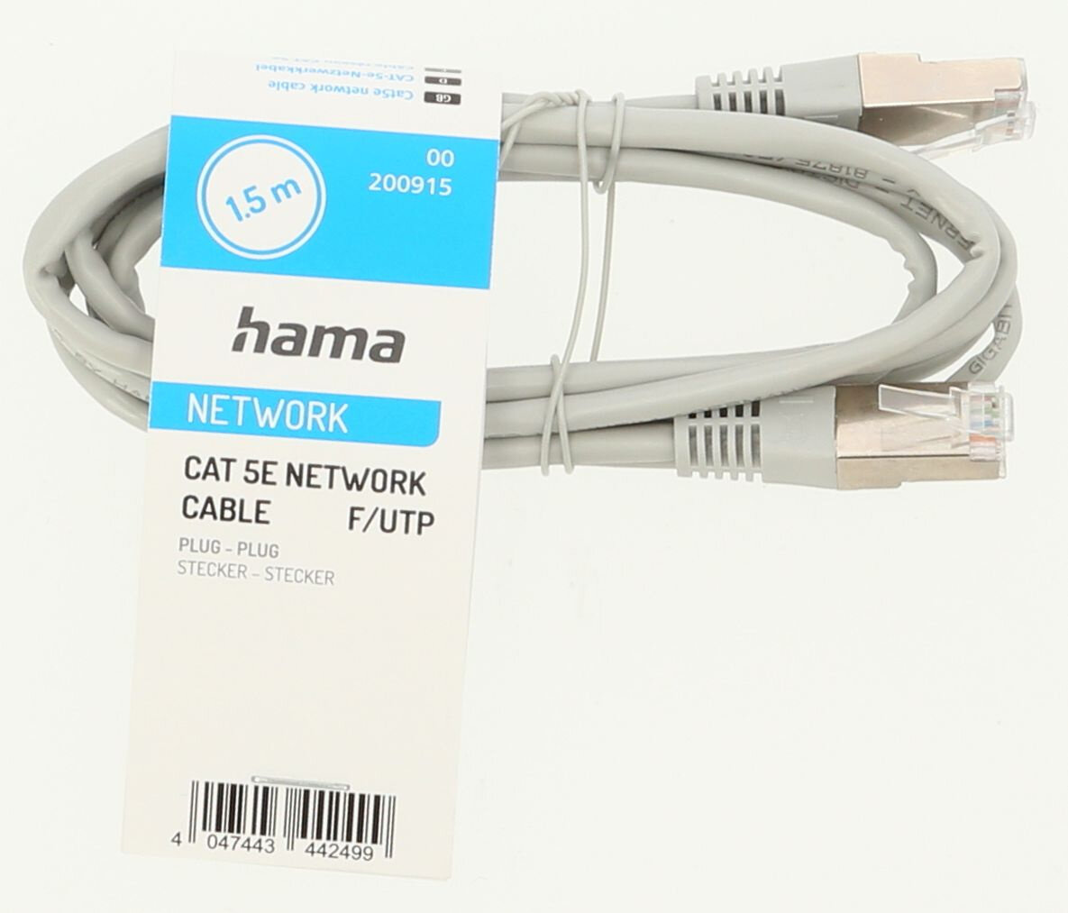 Патч-корд HAMA H-200915 UTP, cat.5E, 1.5м, одножильный (solid), серый