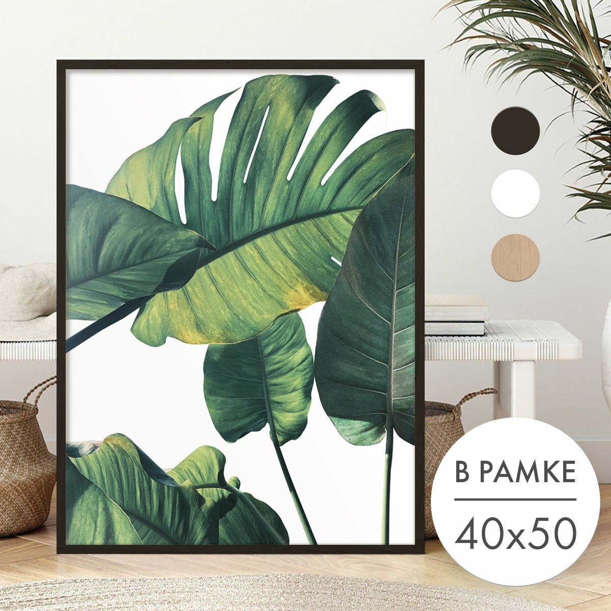 Постер 40х50 В рамке "Большие листья" для интерьера