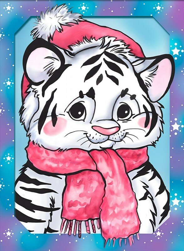 Набор Алмазная живопись #АЖ-4152 Белый тигренок, Алмазная Мозаика, 15 х 20 см