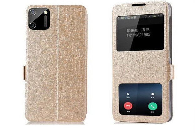 Чехол-книжка MyPads для Realme C11 с окном вызова предпросмотра и свайпом позволяет отвечать на звонки и сообщения не открывая крышку золотой