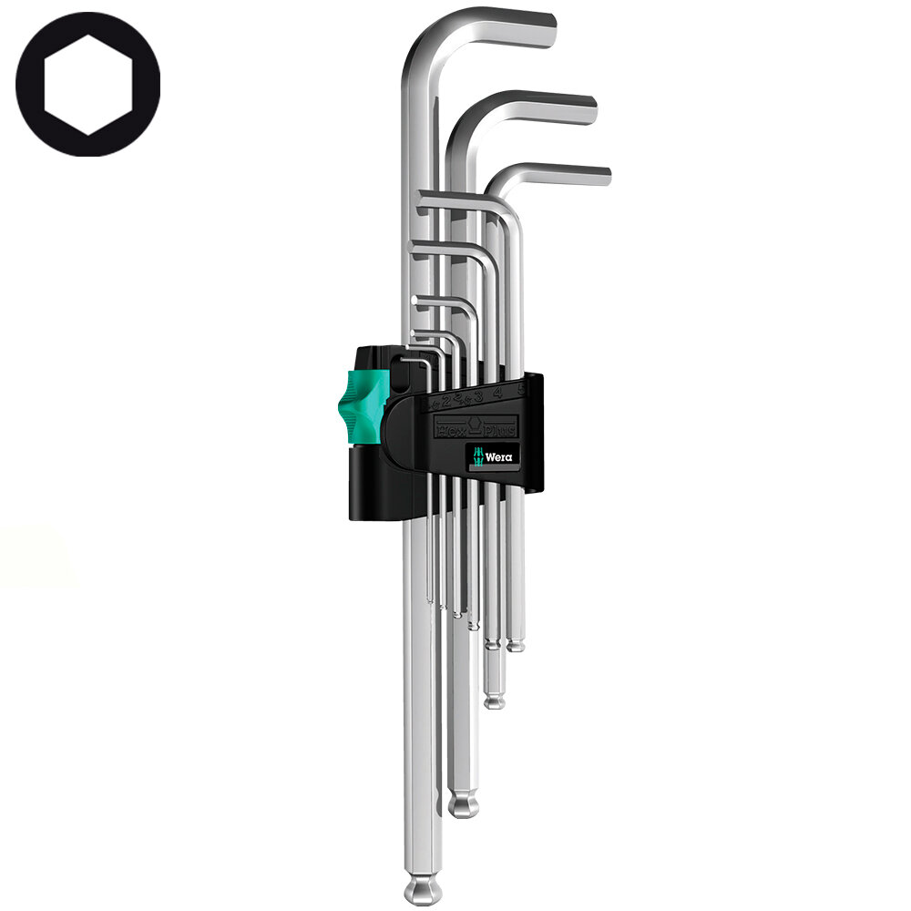 Набор Г-образных ключей, метрических, хромированных WERA 950 PKL/9 SM N 022087