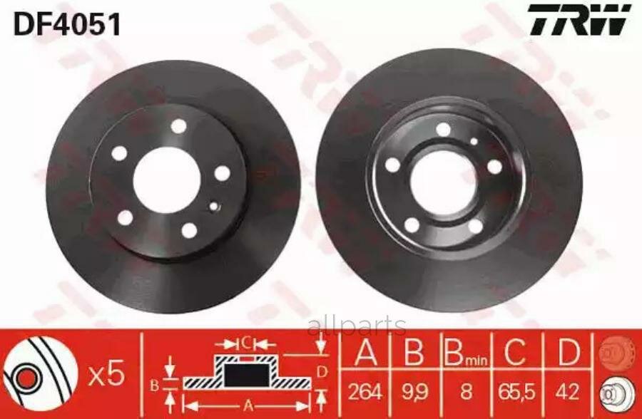 TRW DF4051 DF4051 диск тормозной задний!\ Opel Astra 1.6-2.2D 97>