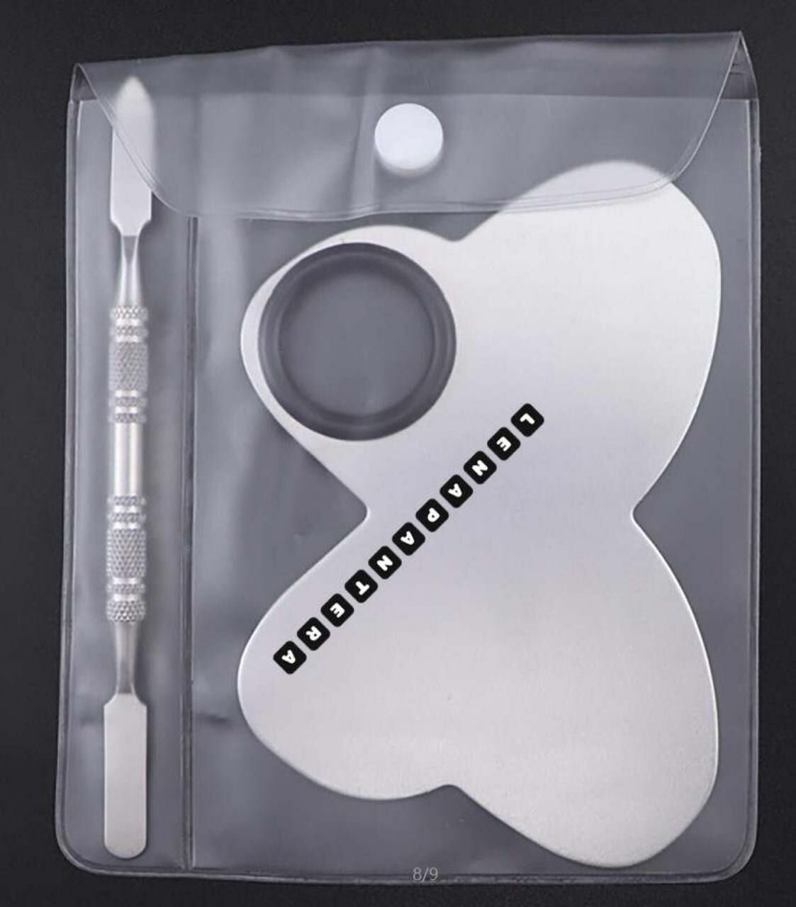 Палитра металлическая для смешивания косметики, тональных средств и гель лаков со шпателем и чехлом в форме Бабочки, 10,5*7