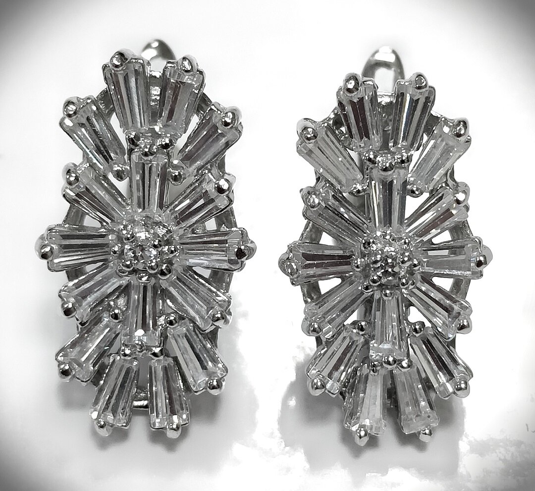 Серьги, серебро, 925 проба, родирование, фианит
