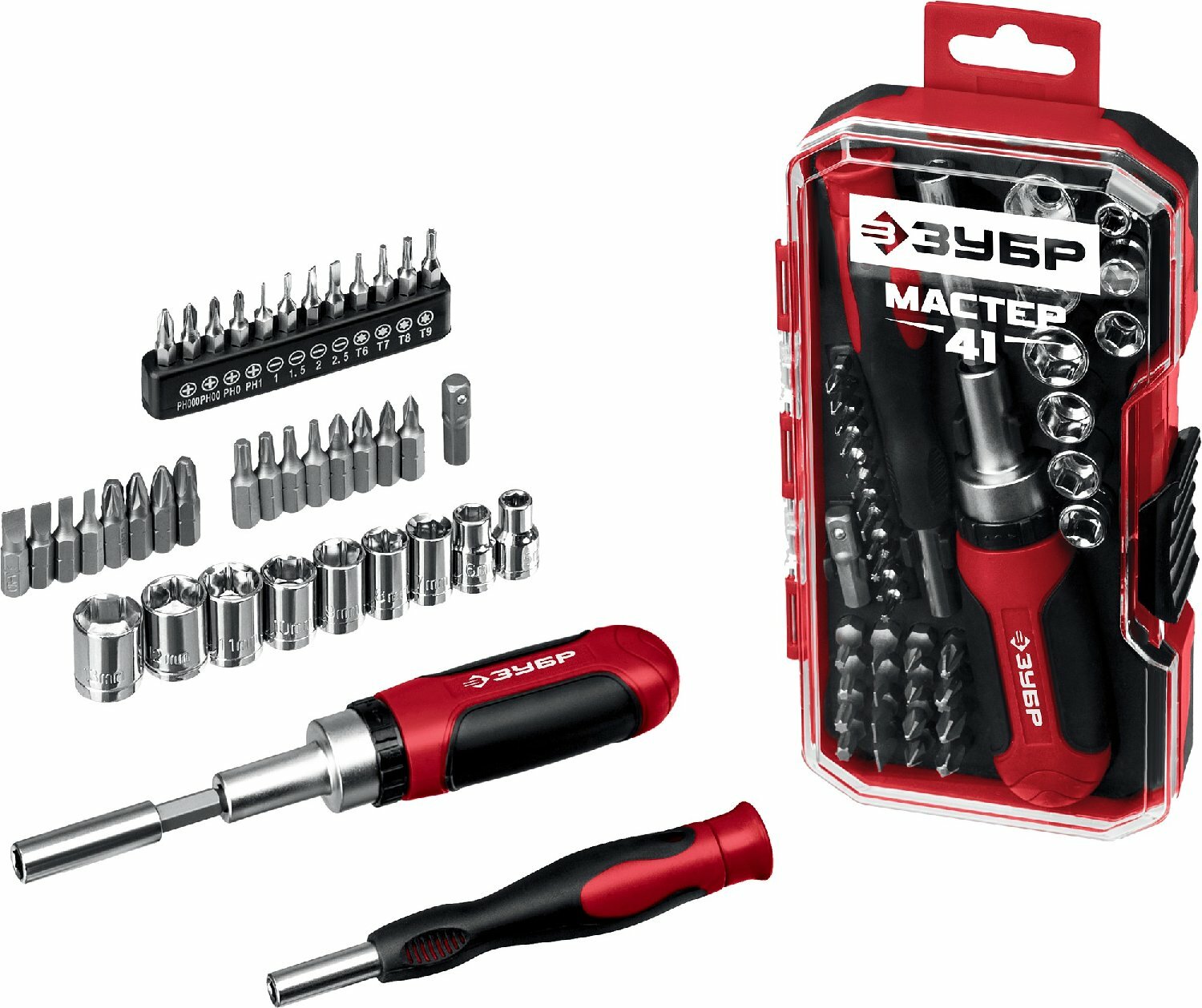 ЗУБР Мастер 41 41 шт, Набор: отвертка с насадками (25042) (25042)