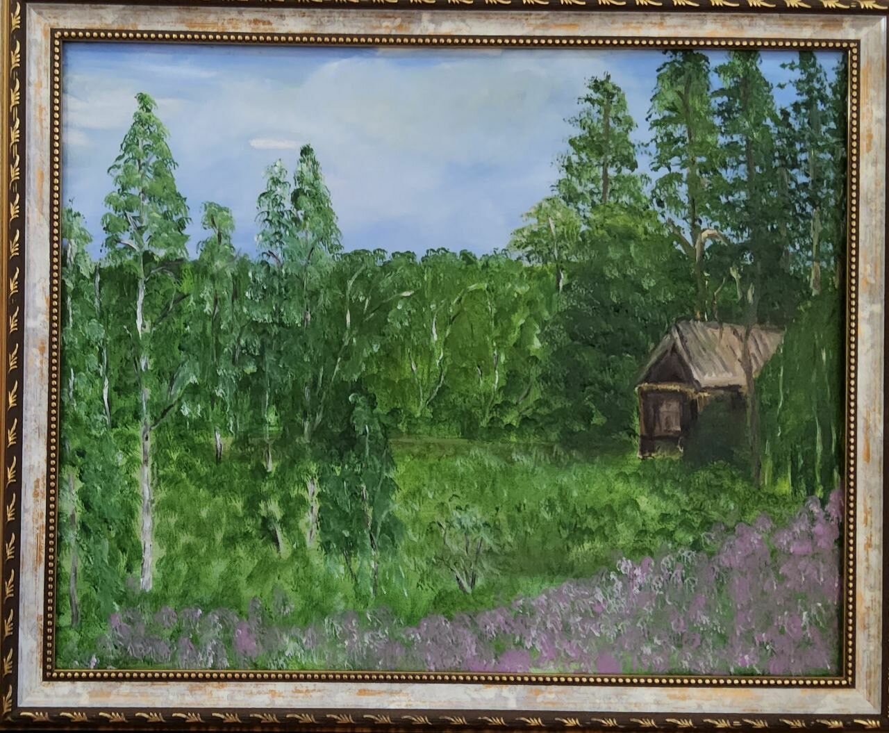 Картина в раме. Миляева Нина "Берёзы", картон, масло, 40x50. Авторская живопись.