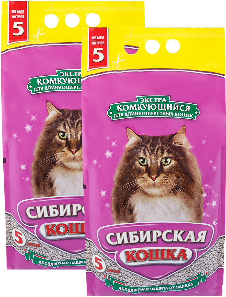 Сибирская кошка экстра наполнитель комкующийся для длинношерстных кошек (5 + 5 л)
