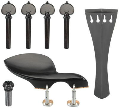 Viola accessory set Acura Meister Ultimo AS-ASGHT552 - Ultimo grade viola accessory set of ebony with ebony trim. Heart pegs, Hill tailpiece, Guarneri chin rest with English mount and inSight end pin.