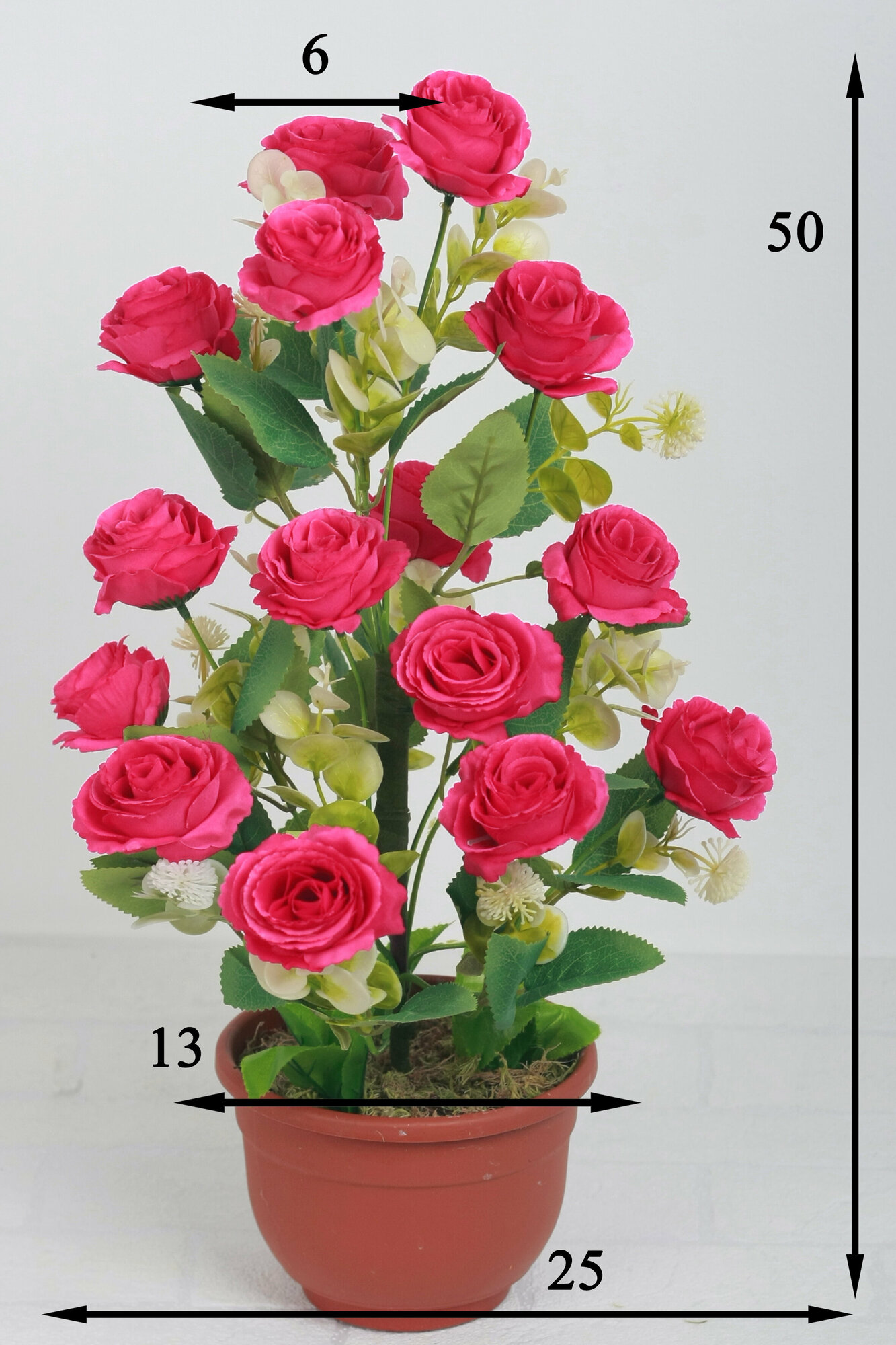 Искусственные розы Holodilova в горшке, малинового цвета, 35см