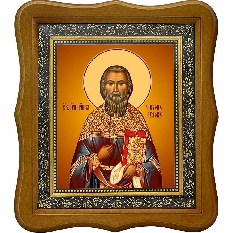 Тихон Бузов преподобномученик, архимандрит. Икона на холсте. (17 х 21 см / В деревянном киоте под стеклом).