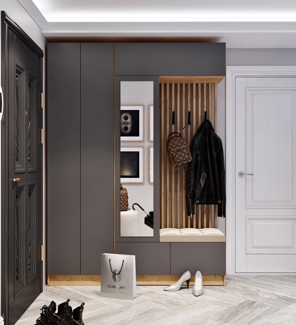 Прихожая руэлла 1.6 метра со шкафом. графит/дуб крафт золотой