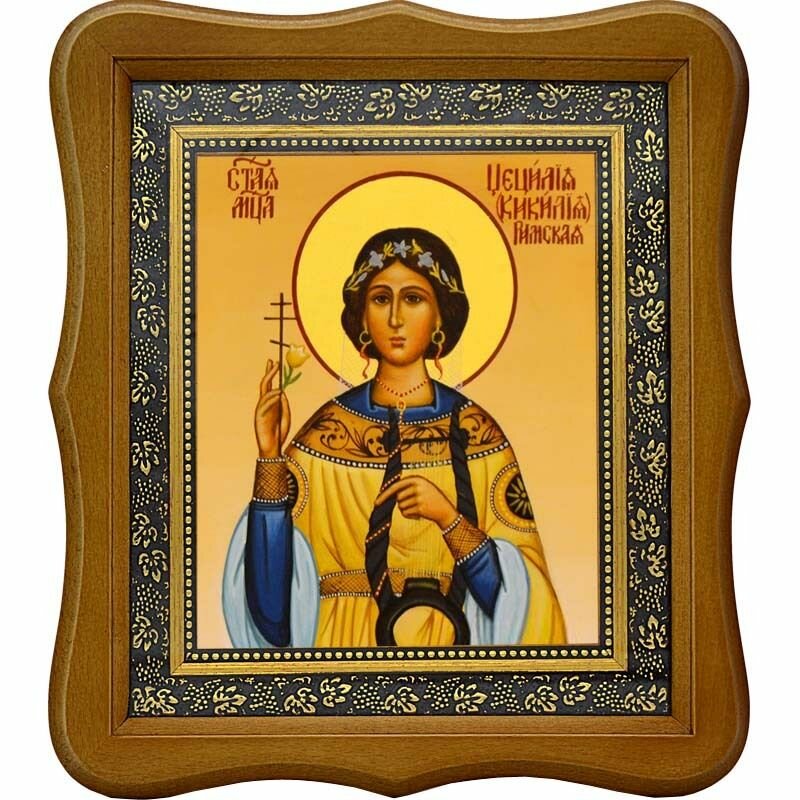 Цецилия (Кикилия) Римская святая мученица. Икона на холсте. (15 х 18 см / В фигурном киоте)