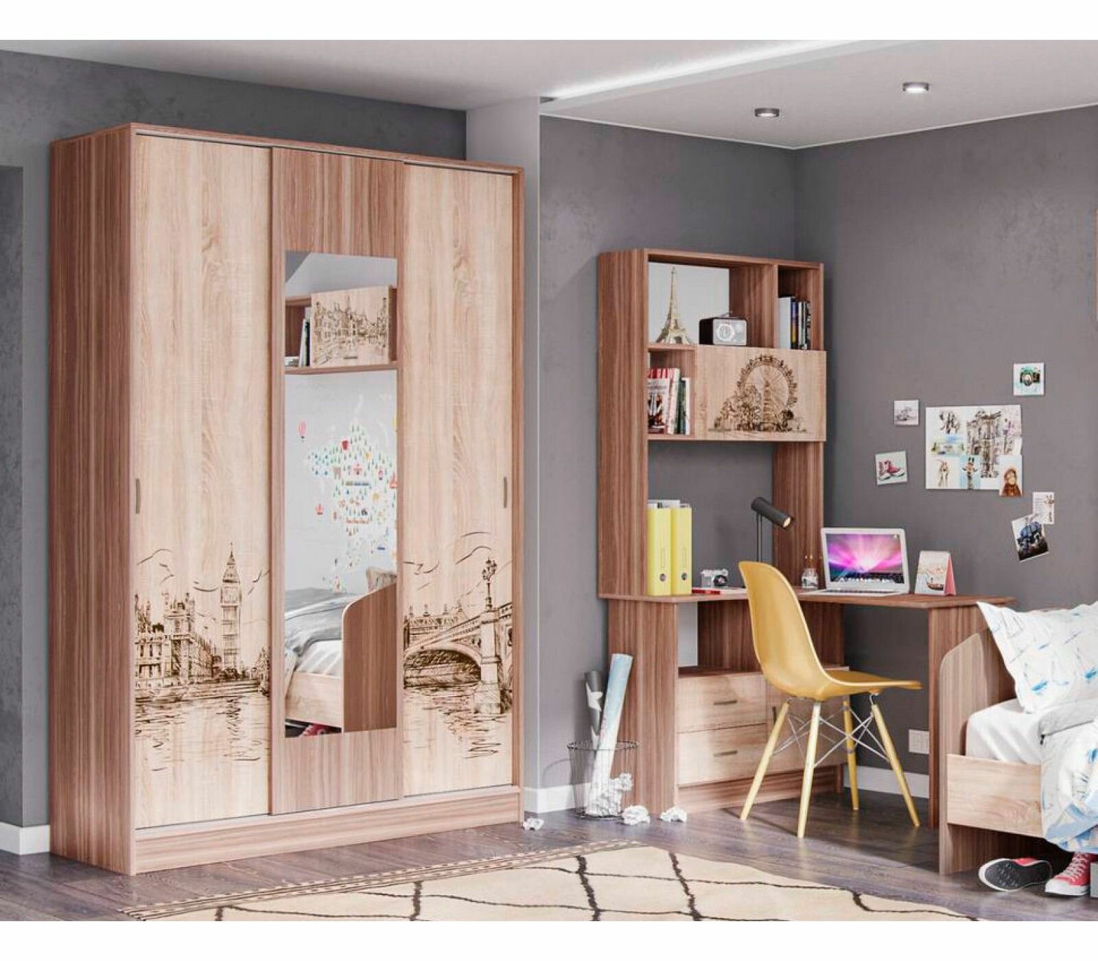 Шкаф-купе Орион Ясень шимо/дуб сонома ЛДСП с зеркалом, полками, штангами для дома, дачи, спальни, гостиной, зала, детской 1400х2200х540 тэкс