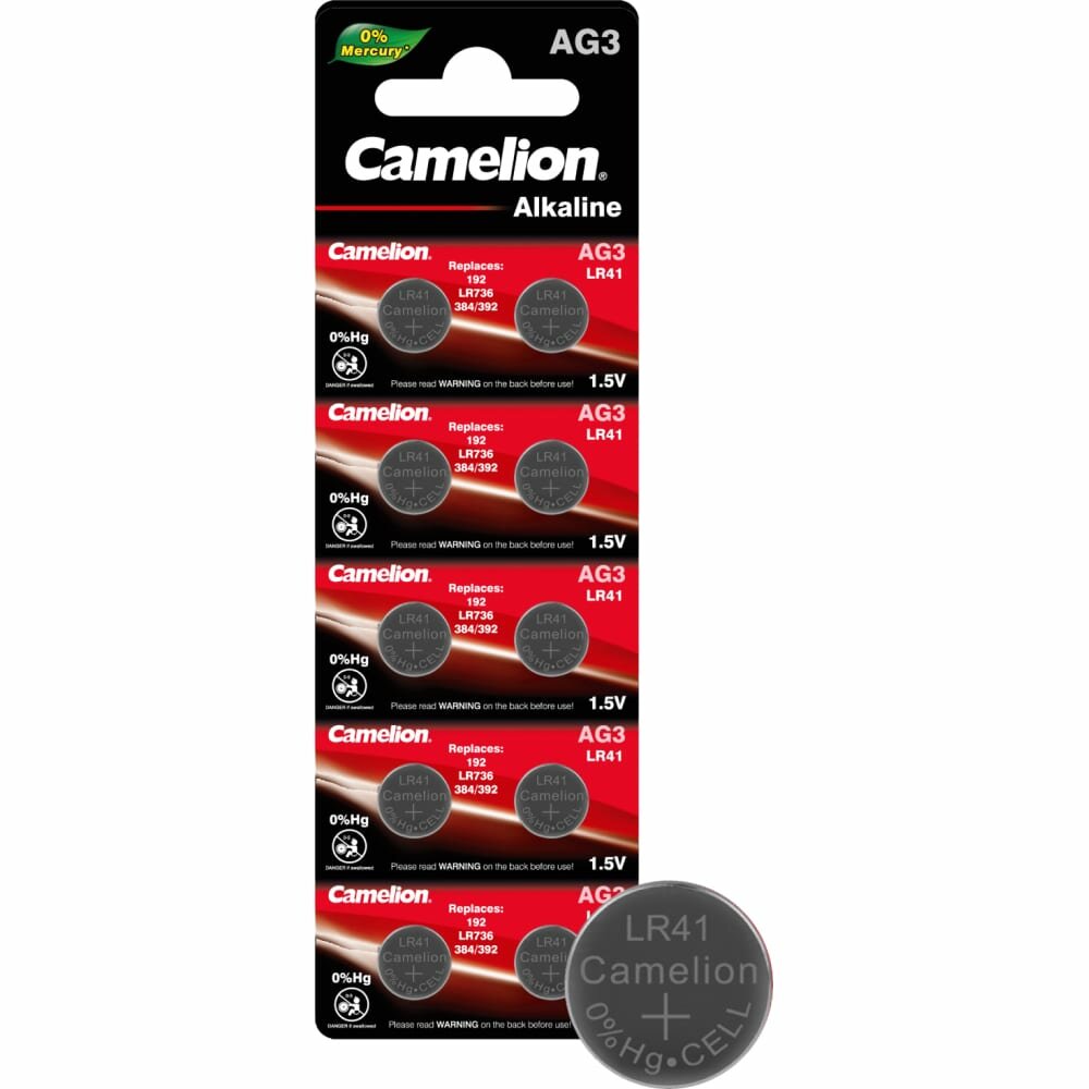 Батарейка для часов Camelion G3 BL-10 Mercury Free AG3-BP10 0%Hg 392A/LR41/192 12811