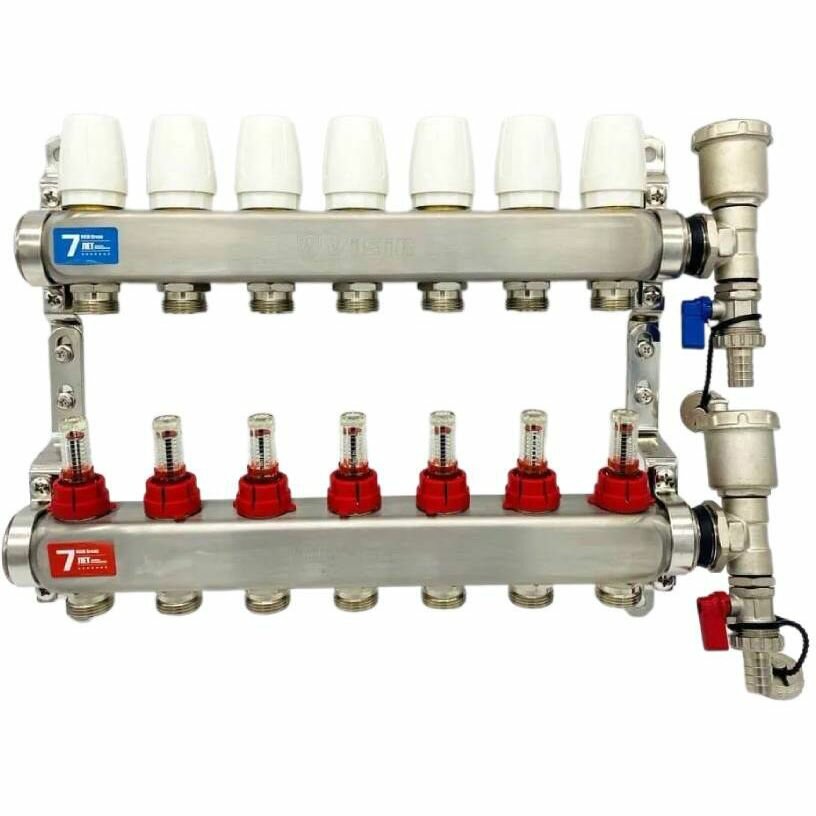 Коллекторная группа без кранов нержавеющая с расход. 1 x 3/4 7-вых. Vieir (Виеир) (VR113-07A)