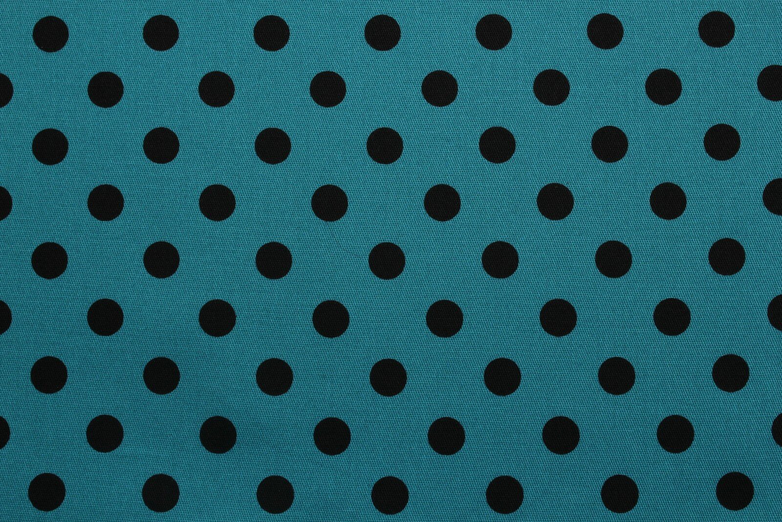 Ткань Хлопок-стрейч ярко-бирюзового цвета в чёрный горох диаметром 1 см, ш148см, 0,5 м