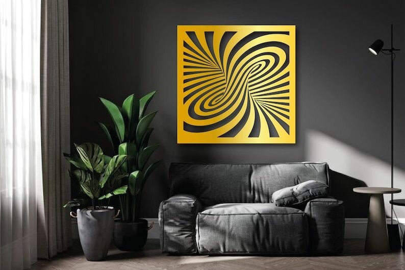 Декоративное панно деревянное, Абстракция геометрическая(матовое золото)