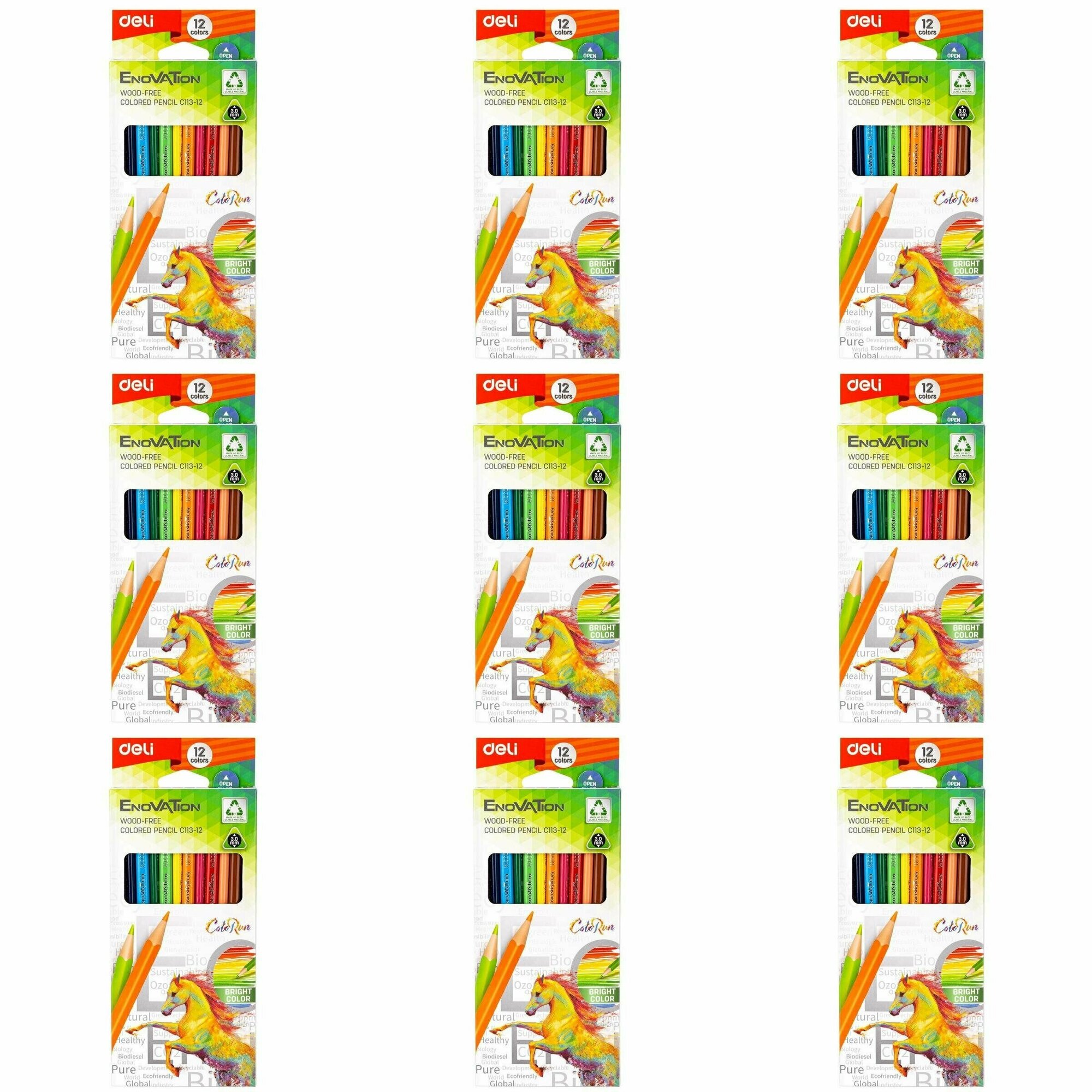 Deli Карандаши цветные Enovation, 12 цветов, 3-грани, 9 уп