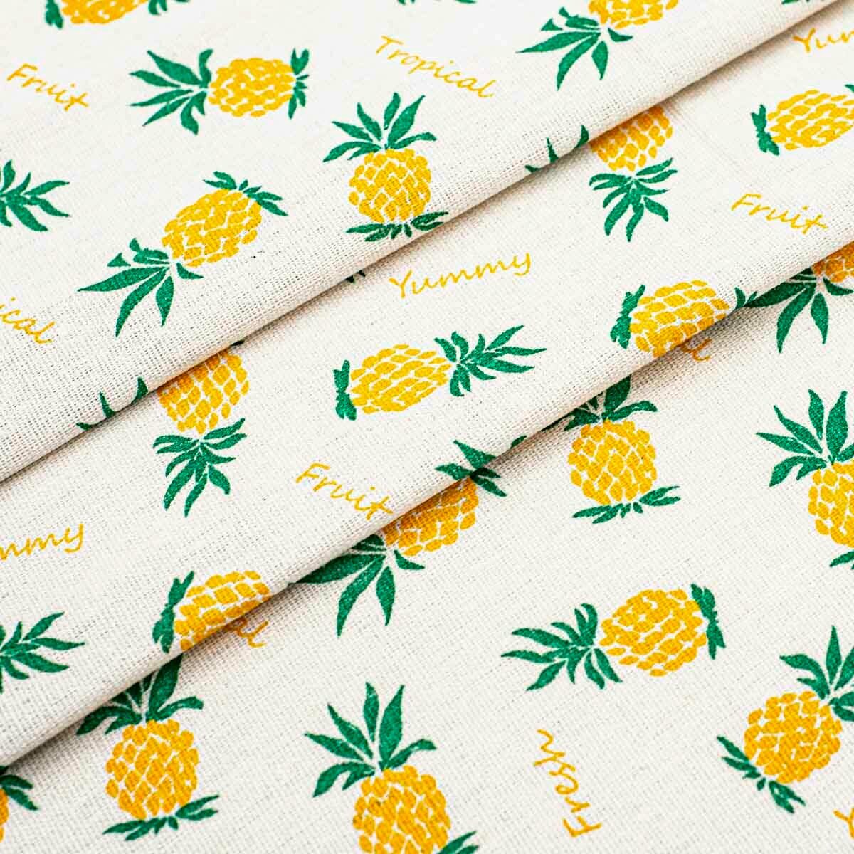 Ткань SOVUSHKA 'ДЕКОР-10/02' 28491 с принтом Ананас, 50*50см +/-2см (50% лен, 50% хлопок)