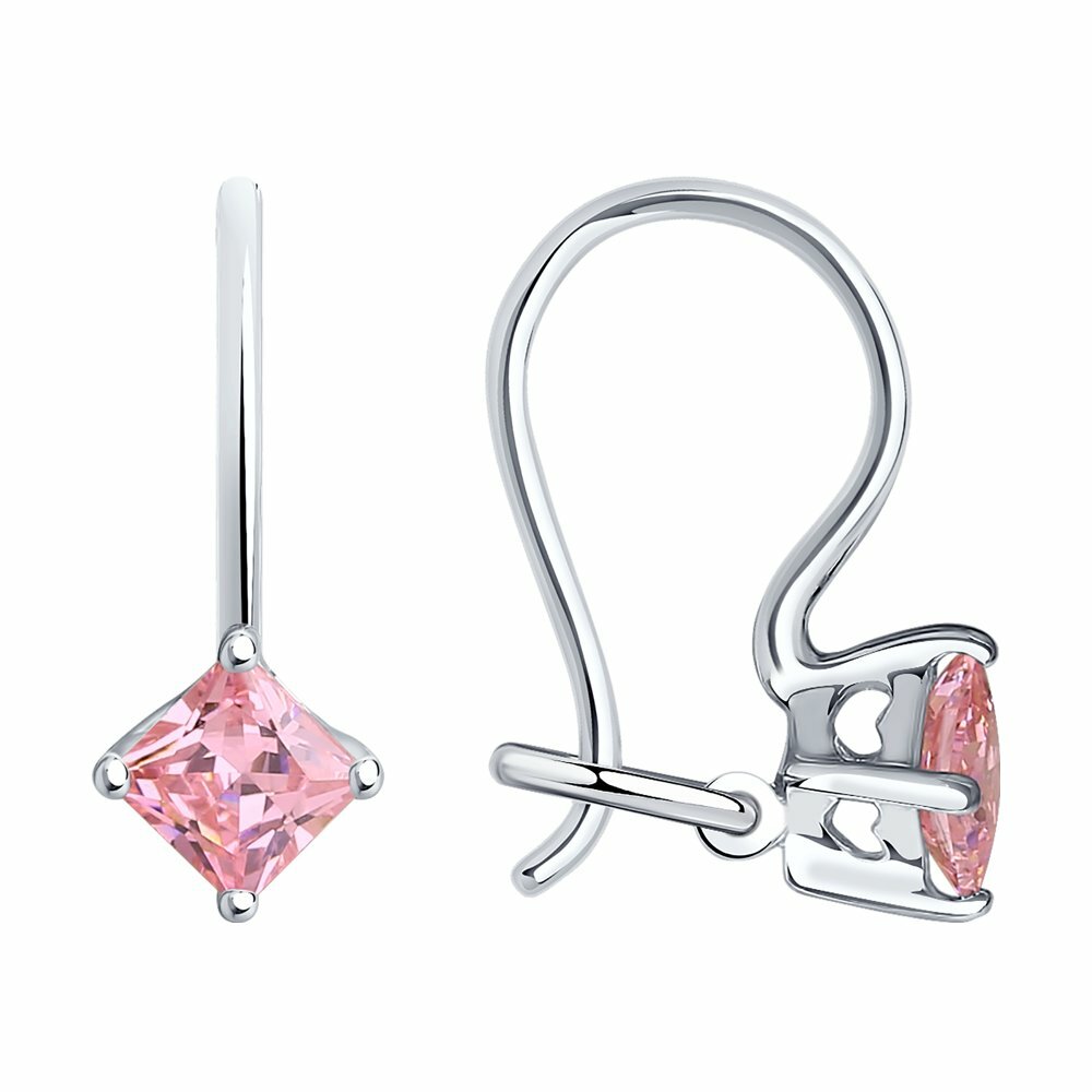 Серьги, серебро, 925 проба, родирование, фианит
