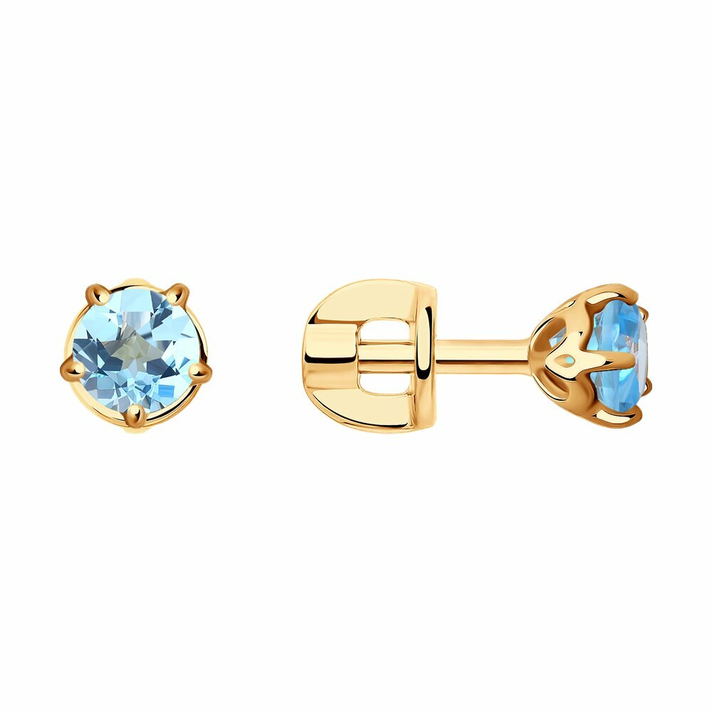 Серьги пусеты, красное золото, 585 проба, топаз