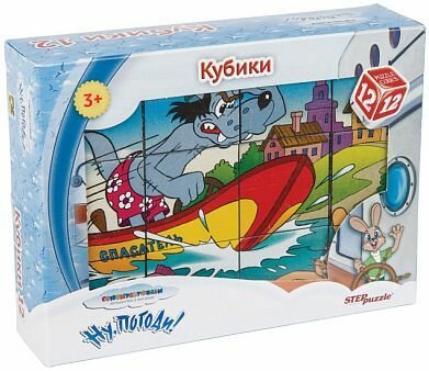 Кубики детские "Ну, погоди! - 2", собери картинку, развивающая головоломка для малышей, развиваем моторику и логику, 12 элементов