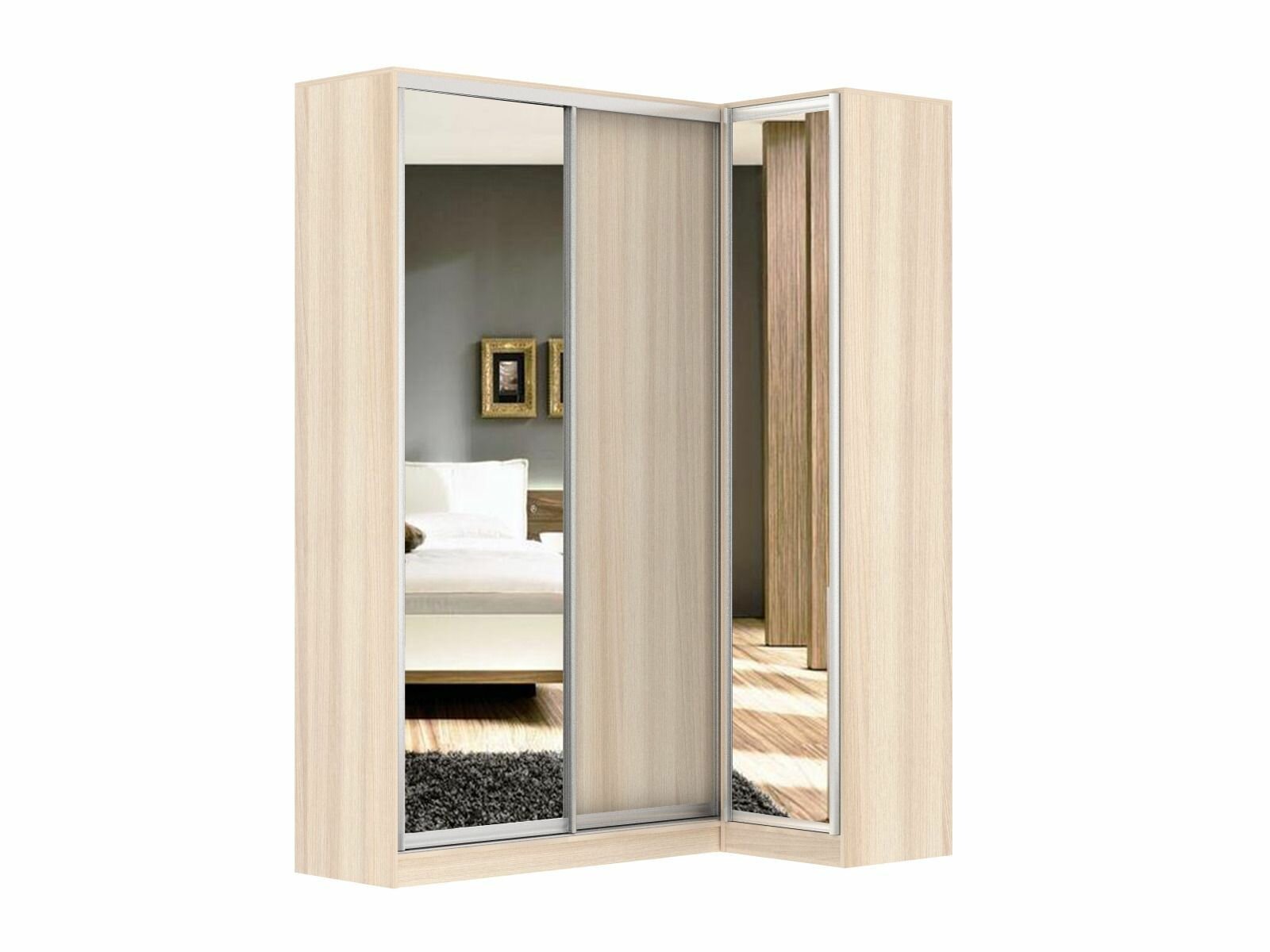 Шкаф угловой для одежды с зеркалами "Тауэр 5" 150/105х220х55/45 Шимо светлый