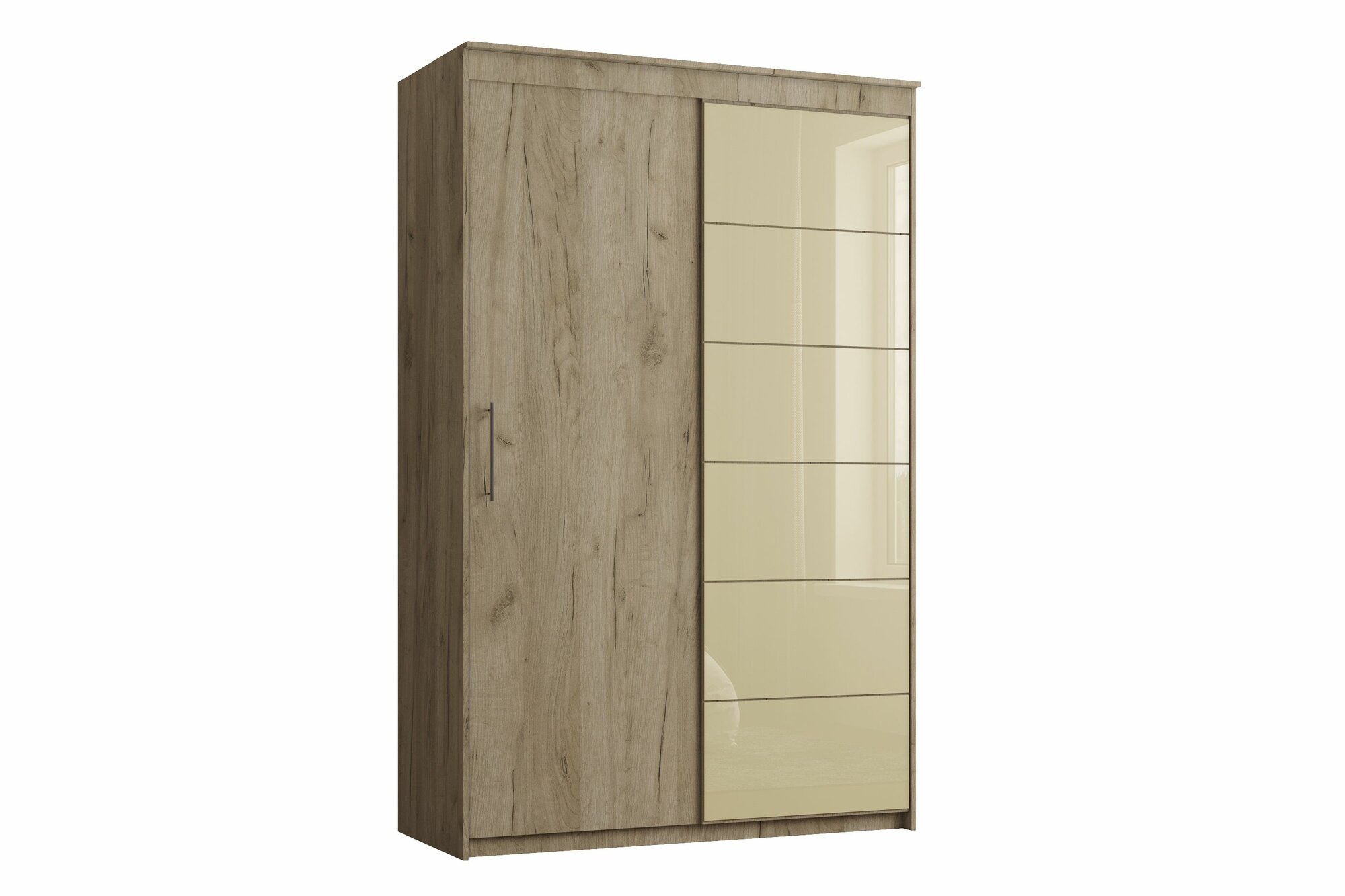 Шкаф-купе "Арманд 2" 100-60-240 Дуб крафт серый и оракал бежевый 082М ручка рейлинг хром матовая наполнение платье