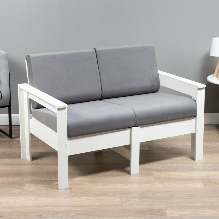 Диван прямой двухместный «Айдаха», ППУ, велюр, цвет графит/белый