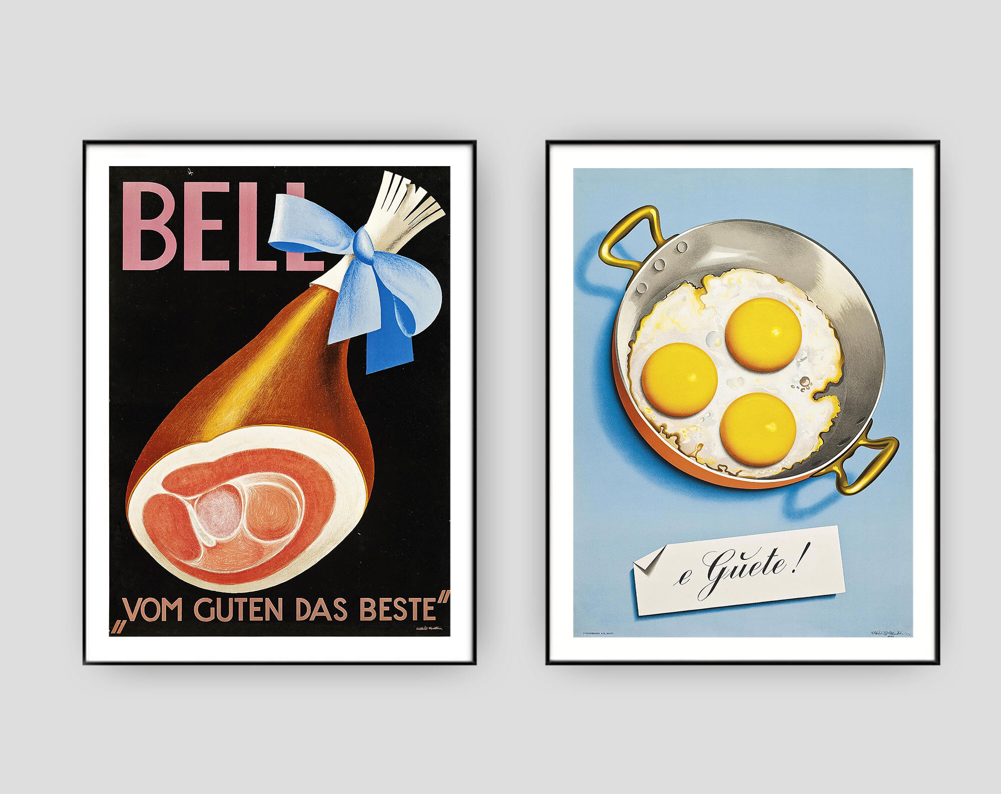 Набор постеров для кухни Яичница с Ветчиной/ 2 Ретро Плаката Завтрак для Мужчины размер А3 без рамки Niklaus Stoecklin