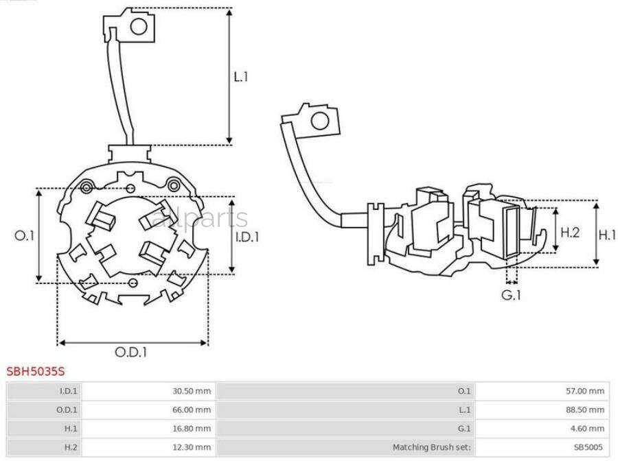 AS SBH5035S Щеткодержатель ID 30.5 OD 66 16.8X12.3X4.6 MITSUBISHI: M000T70381, M000T70481, M000T81181