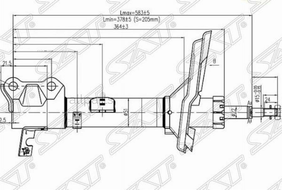 SAT ST-48540-49215 Стойка задняя TOYOTA HARRIER/LEXUS RX300/330/350/KLUGER/HIGHLANDER 03- 4WD LH