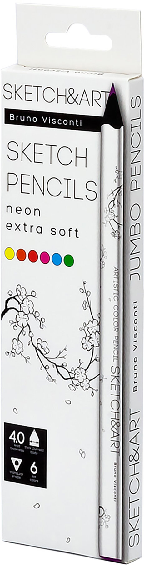 Скетч карандаши Sketch&Art. Неоновые, утолщенные, 6 цветов