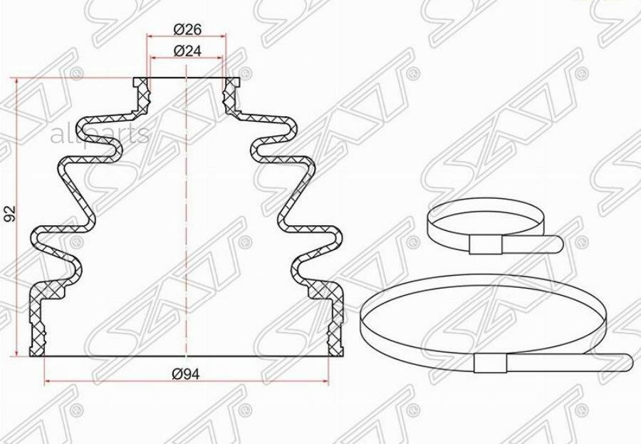 SAT C-1122 Пыльник шруса наружный HONDA CR-V KA24A RE3/4/AT 06-/CIVICFD2 K20A 07- (2 хомута. резина)