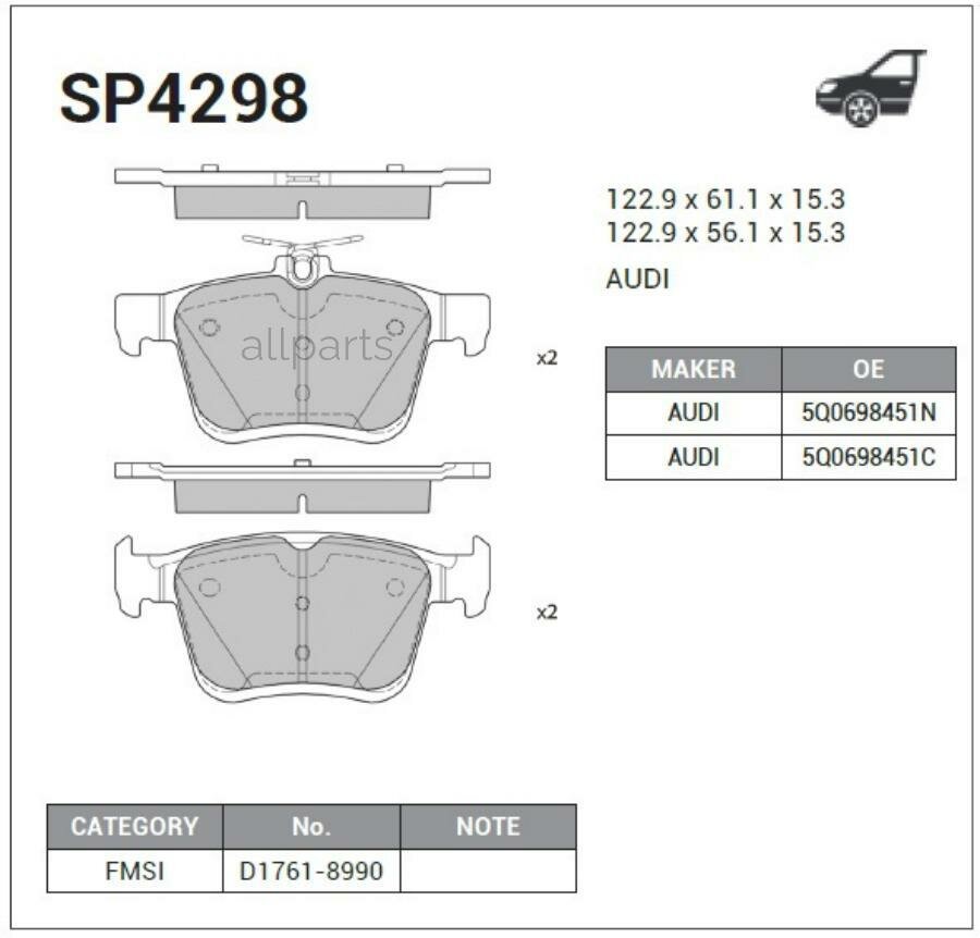 SANGSIN BRAKE SP4298 Колодки тормозные, задние