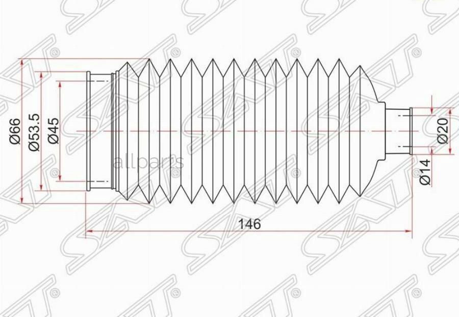 SAT ST-45535-12060 Пыльник рулевой рейки TOYOTA COROLLA/SPRINTER 92-02 LH=RH