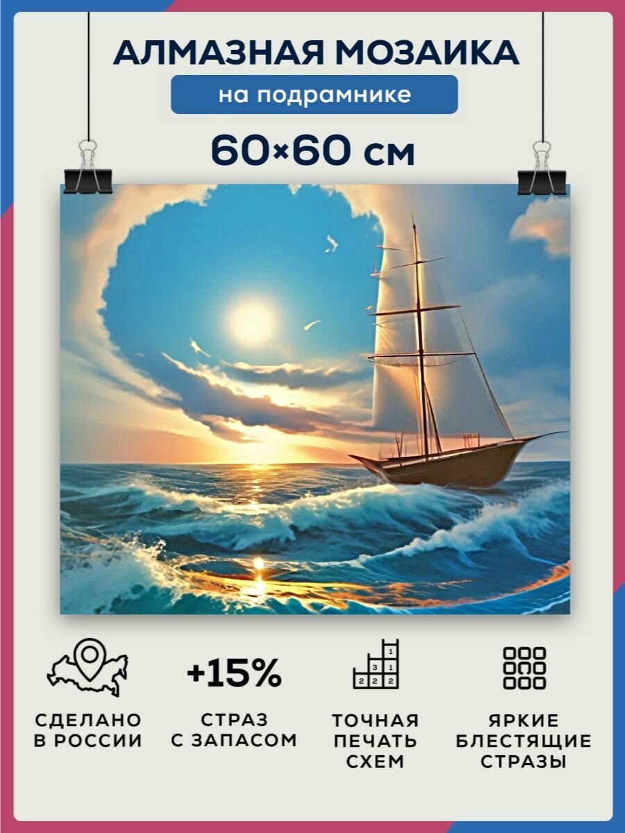 Алмазная мозаика 60x60 Парусник на закате на подрамнике