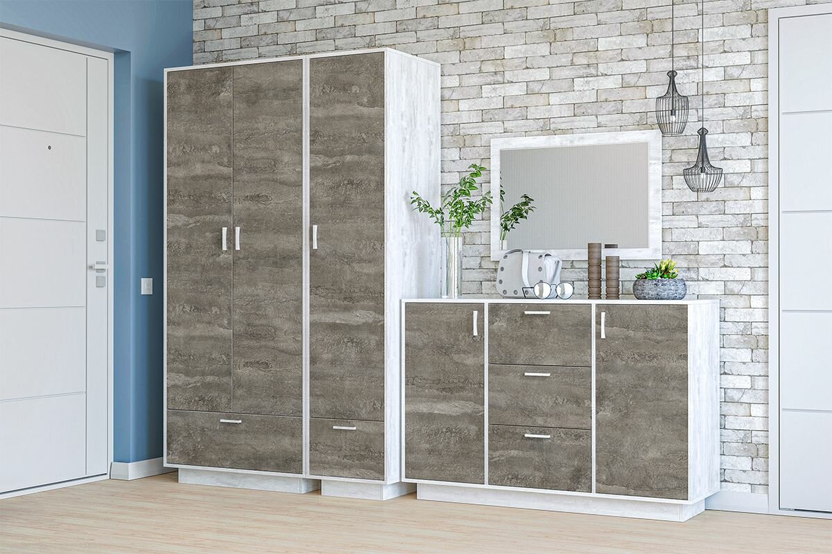 Комплект мебели для прихожей "Эго" МС (ПД) (композиция №4) Бетон Светлый/Камень Темный