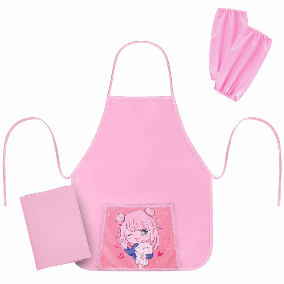 Набор для уроков труда юнландия, клеенка ПВХ, накидка фартук с нарукавниками, "Anime pals", 272365, 272365