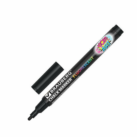 Маркер меловой "POP-ART" черный, 3,5 мм, сухостираемый, для гладких поверхностей, BRAUBERG, 151525