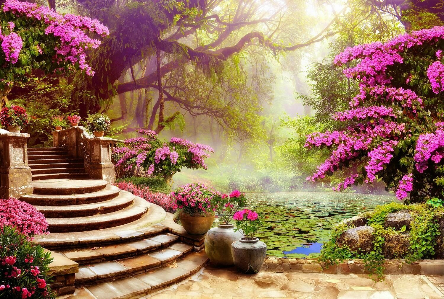 Фотообои/F коллекцияF-133 Лестница у пруда 400х270-1Divino