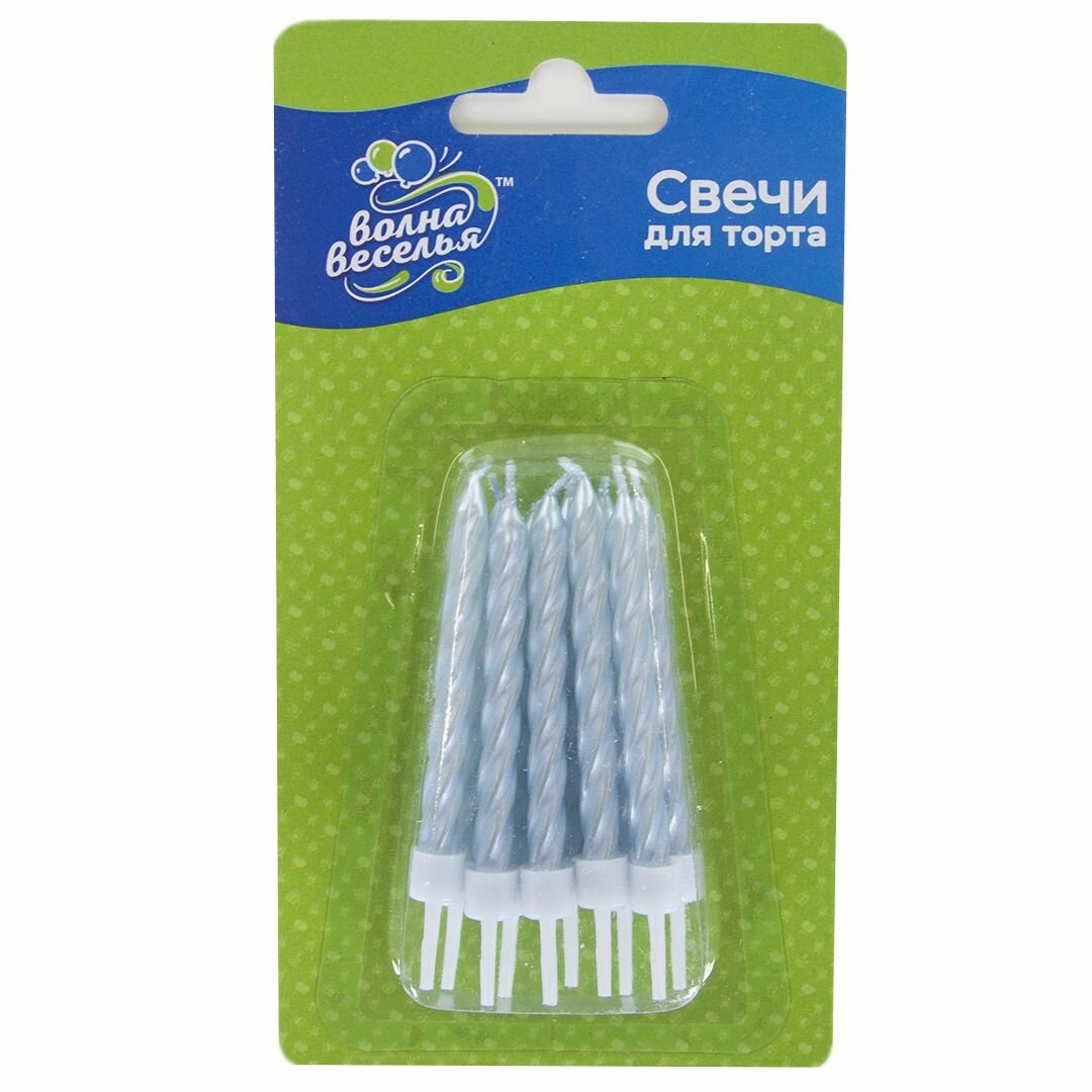 Свечи Спирали, Голубой, Перламутр, 0,5*6 см, 10 шт. с держат.