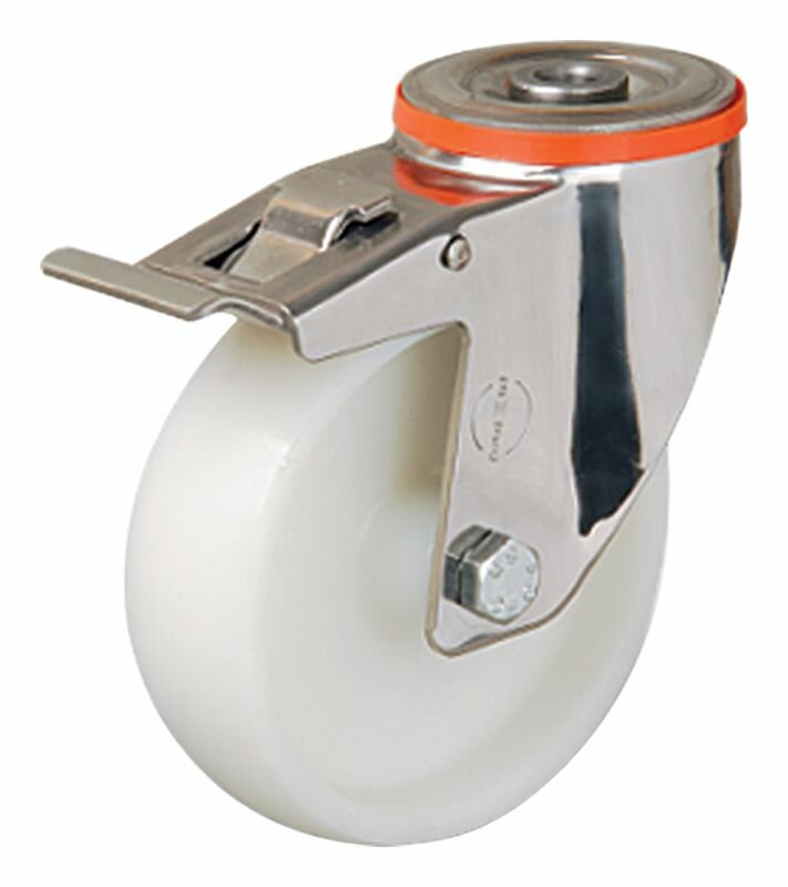 Колесо с кронштейном, креплением под болт и тормозом D 150 мм до 180 кг EMES EM04ZKZ150X40FSS