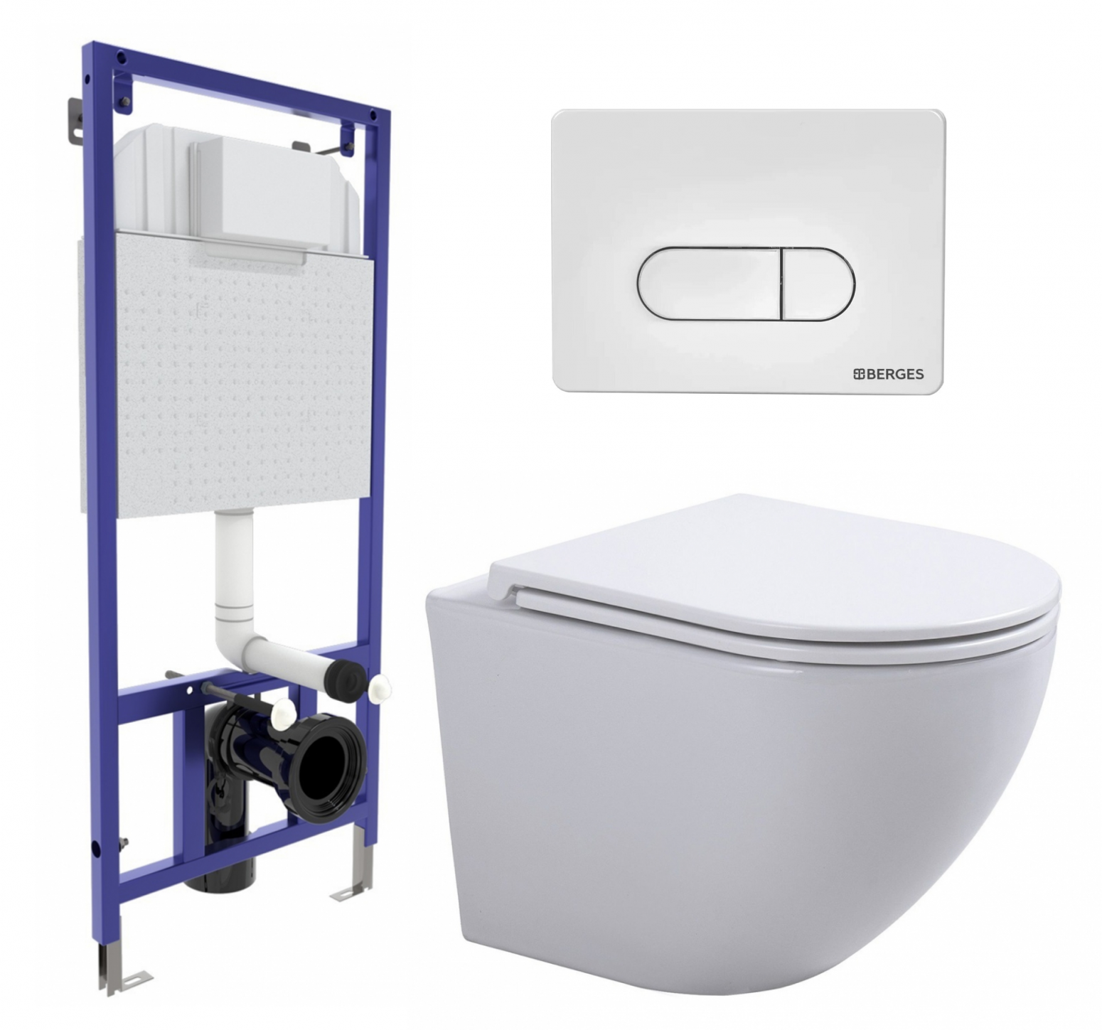 Комплект 3 в 1 инсталляция Berges Wasserhaus Novum 040231 + Подвесной унитаз SinteSi EVI + кнопка белая