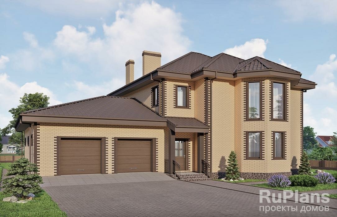 Двухэтажный дом с подвалом, гаражом со смотровой ямой и террасой (261 м2, 16м x 19м) Rg6150