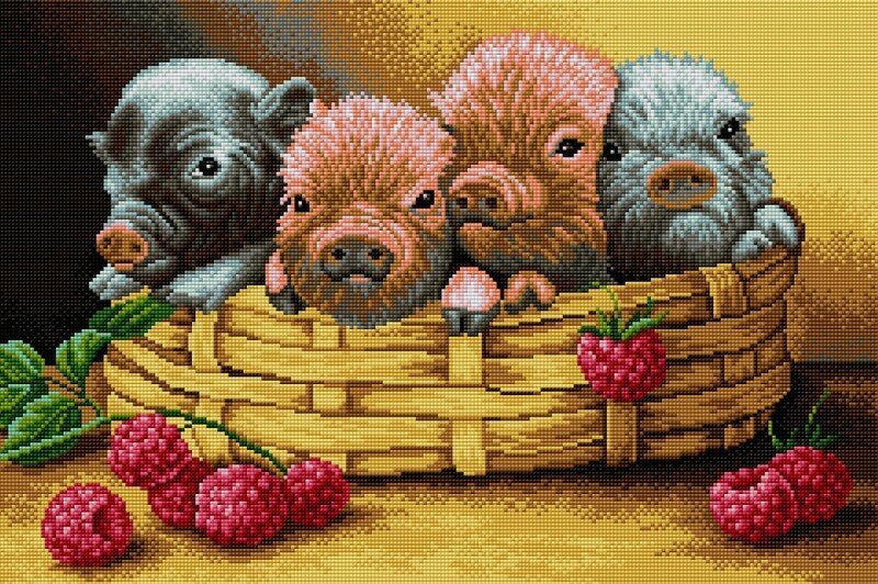 Набор Вышиваем бисером #V-41 Поросята, Алмазная Мозаика, 60 х 40 см